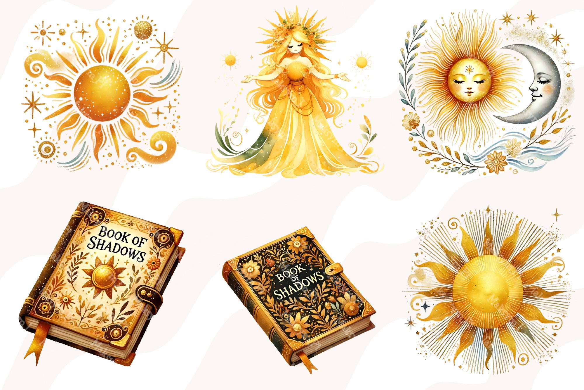 Watercolor Litha Clipart PNG Set, Floral Pagan Holiday Wiccan Art ...