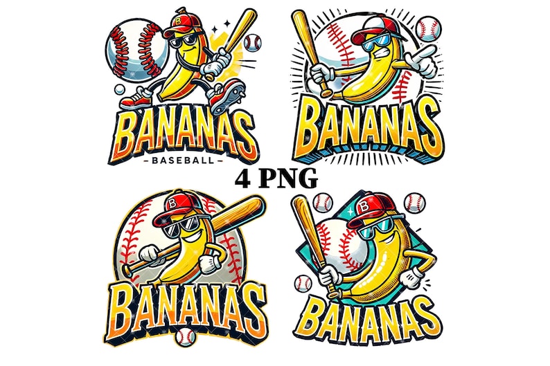 Let's Go Bananas Baseball PNG Bundle Sports Team Mascot Funny Banana ...