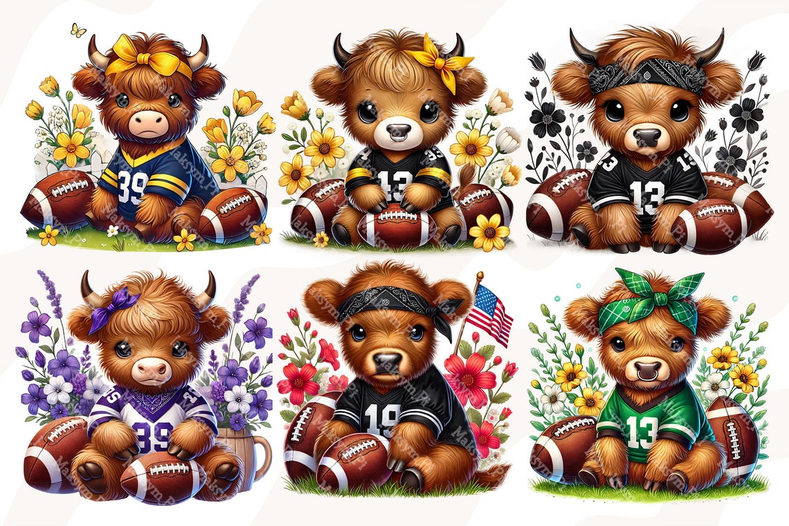 Fall Highland Cow Football Clipart PNG, Sublimation Design, Digital ...