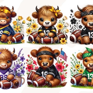 Fall Highland Cow Football Clipart PNG, Sublimation Design, Digital ...