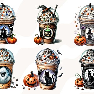Halloween Coffee Clipart Set, Scary Gothic Watercolor Hot Coffee Drink ...