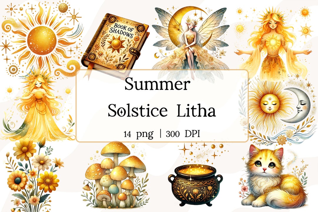 Watercolor Litha Clipart PNG Set, Floral Pagan Holiday Wiccan Art ...