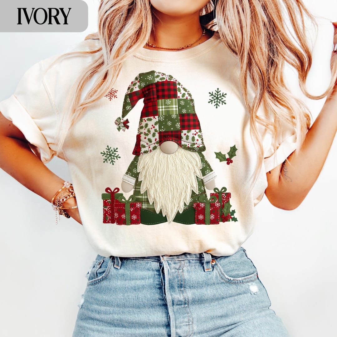 Christmas Gnome Patchwork Comfort Colors® T-shirt, Holiday Shirt ...
