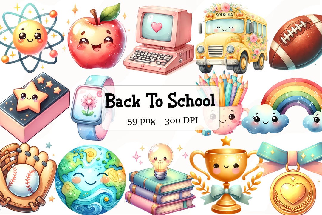 Back to School Watercolor Clipart Bundle, Pastel School Supplies ...