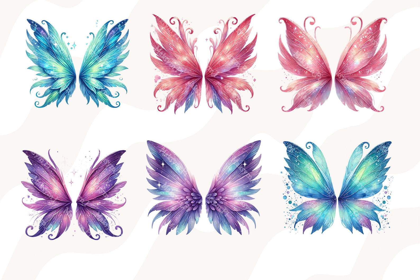 Magical Fairy Wings Clipart, Watercolor Angel Wing Clip Art, Pastel ...