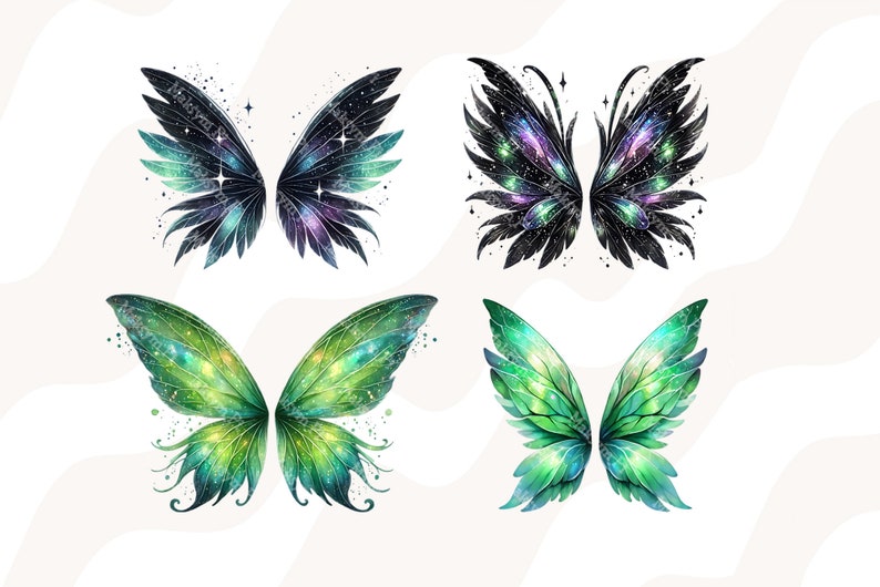 Magical Fairy Wings Clipart, Watercolor Angel Wing Clip Art, Pastel ...