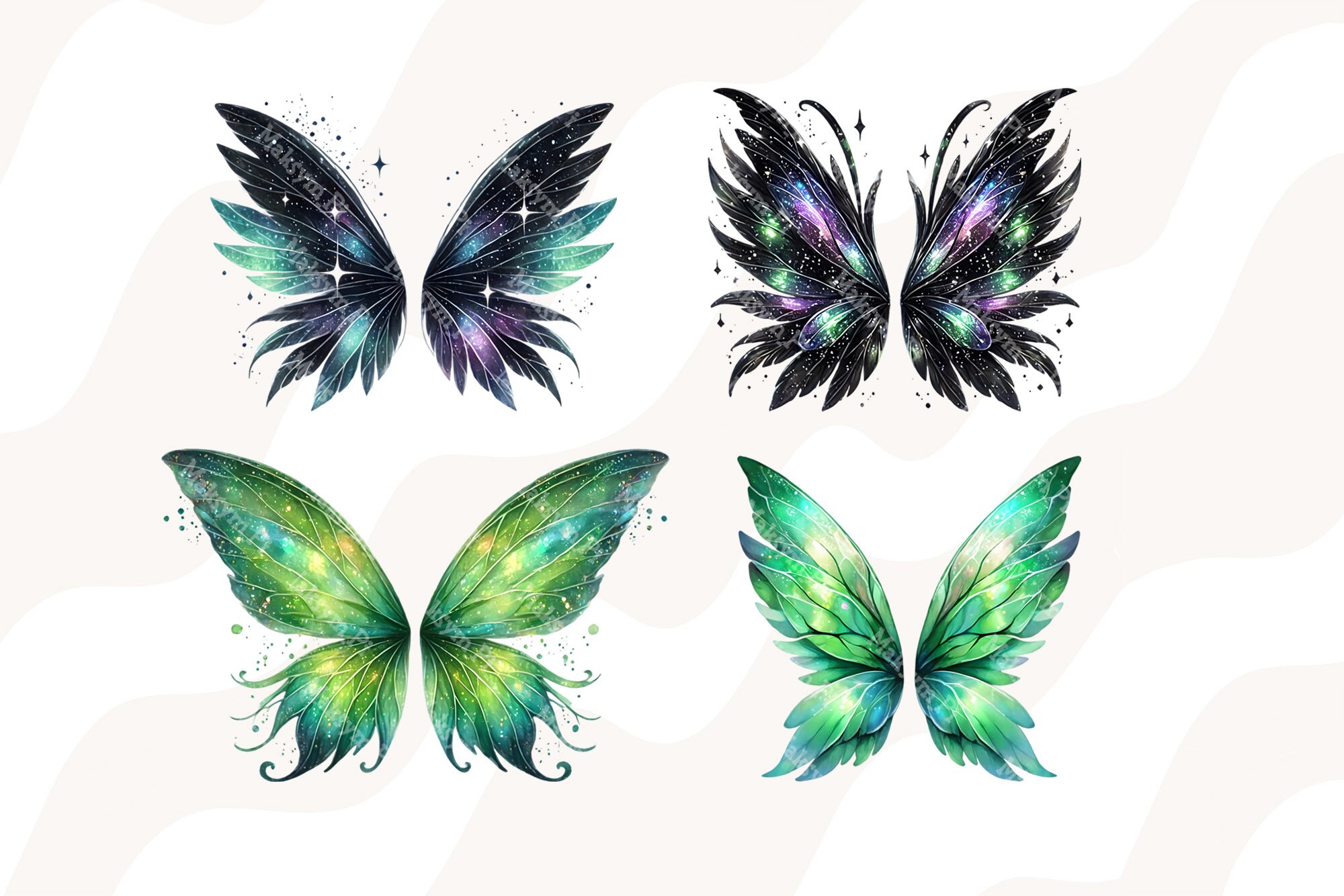 Magical Fairy Wings Clipart, Watercolor Angel Wing Clip Art, Pastel ...