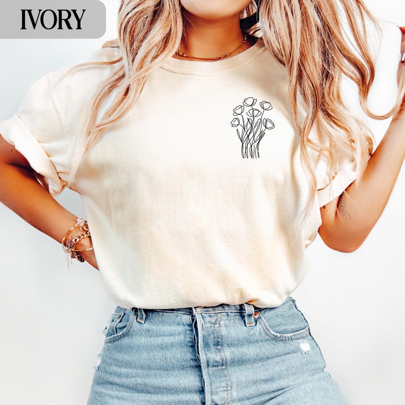 Comfort Colors® Poppy Line Art T-shirt, Minimalist Floral Sweatshirt ...
