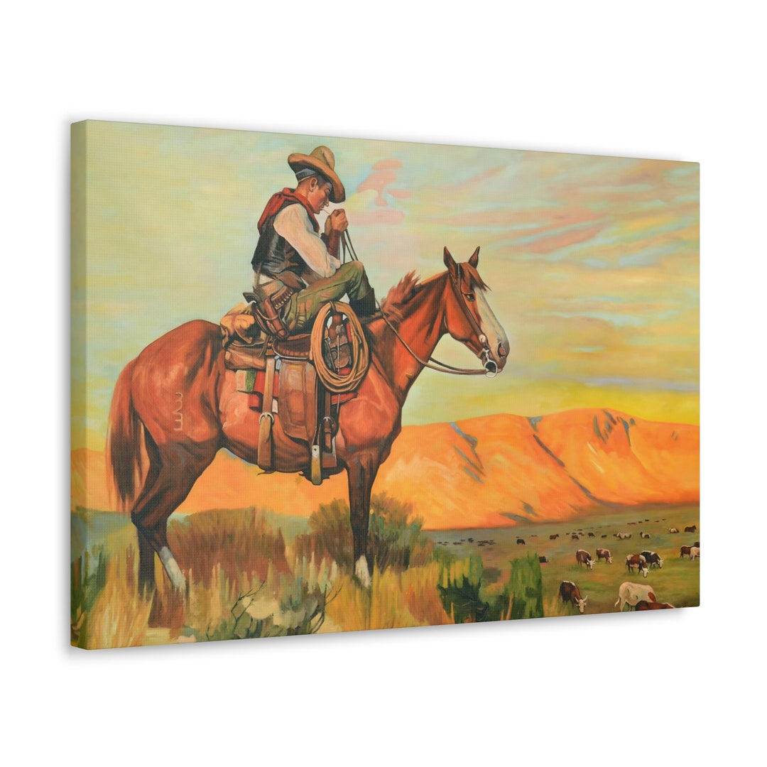 Cowboy Rancher on Horse Cattle by Philip Goodwin Framed 3-D Canvas ...