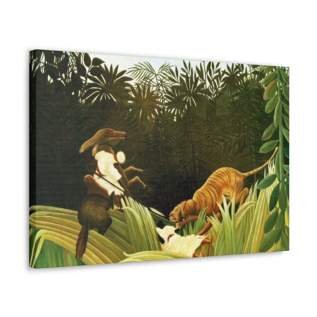 Scouts Attacked by a Tiger by Henri Rousseau Framed 3-D Canvas Painting ...
