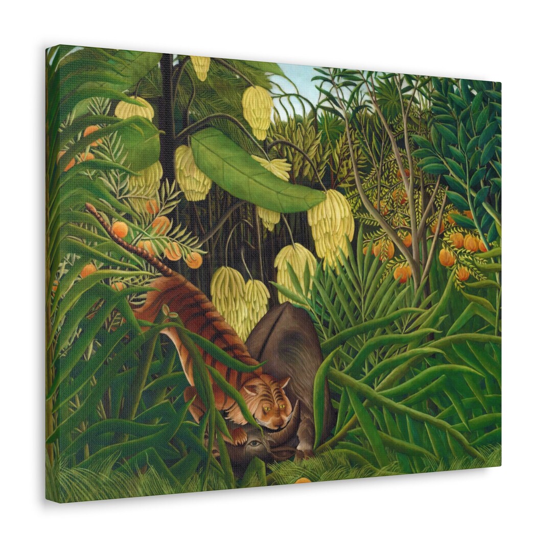 Fight Between a Tiger and a Buffalo by Henri Rousseau Framed 3-D Canvas ...