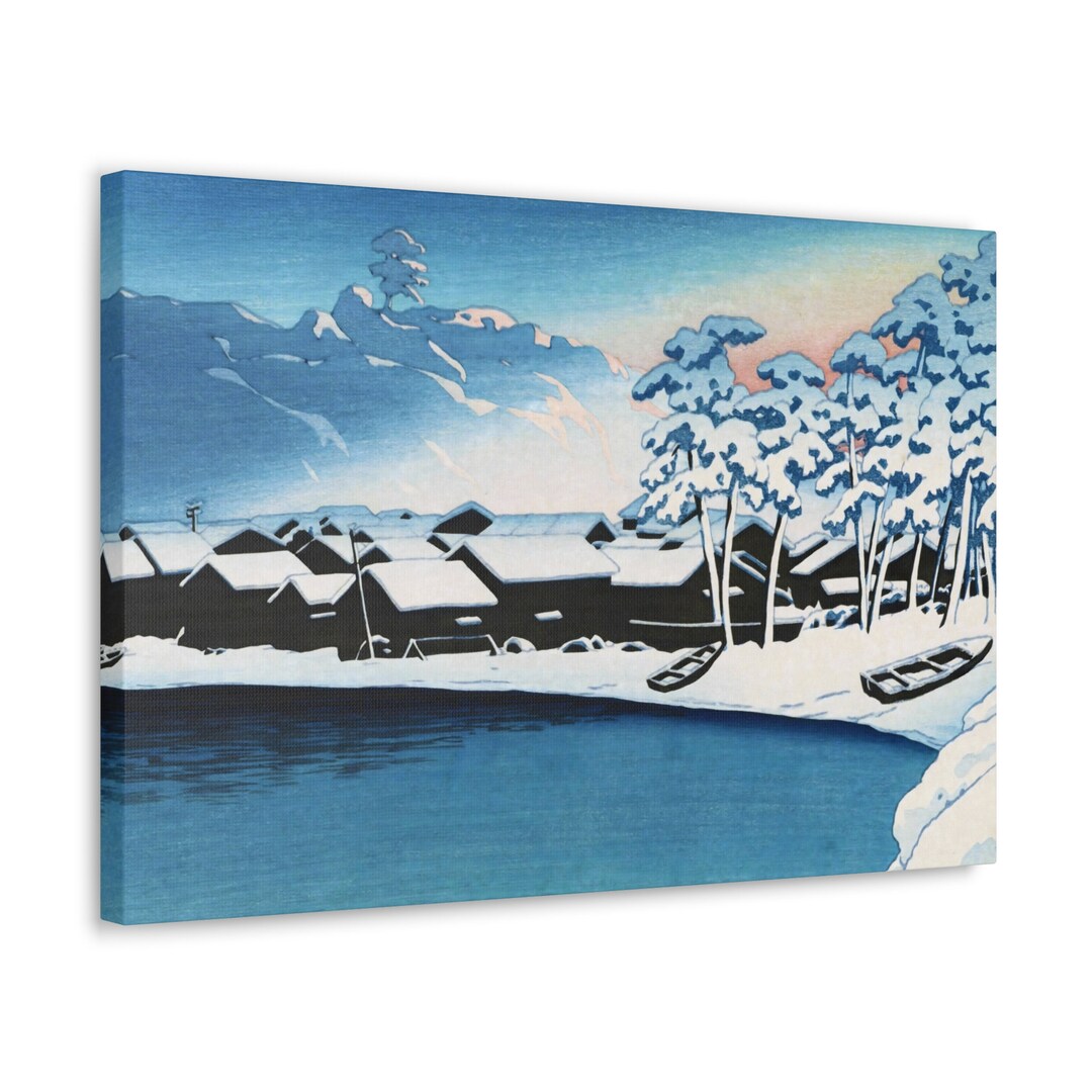 Dawn Snow at the Port of Ogi by Hasui Kawase Framed 3-D Canvas Painting ...