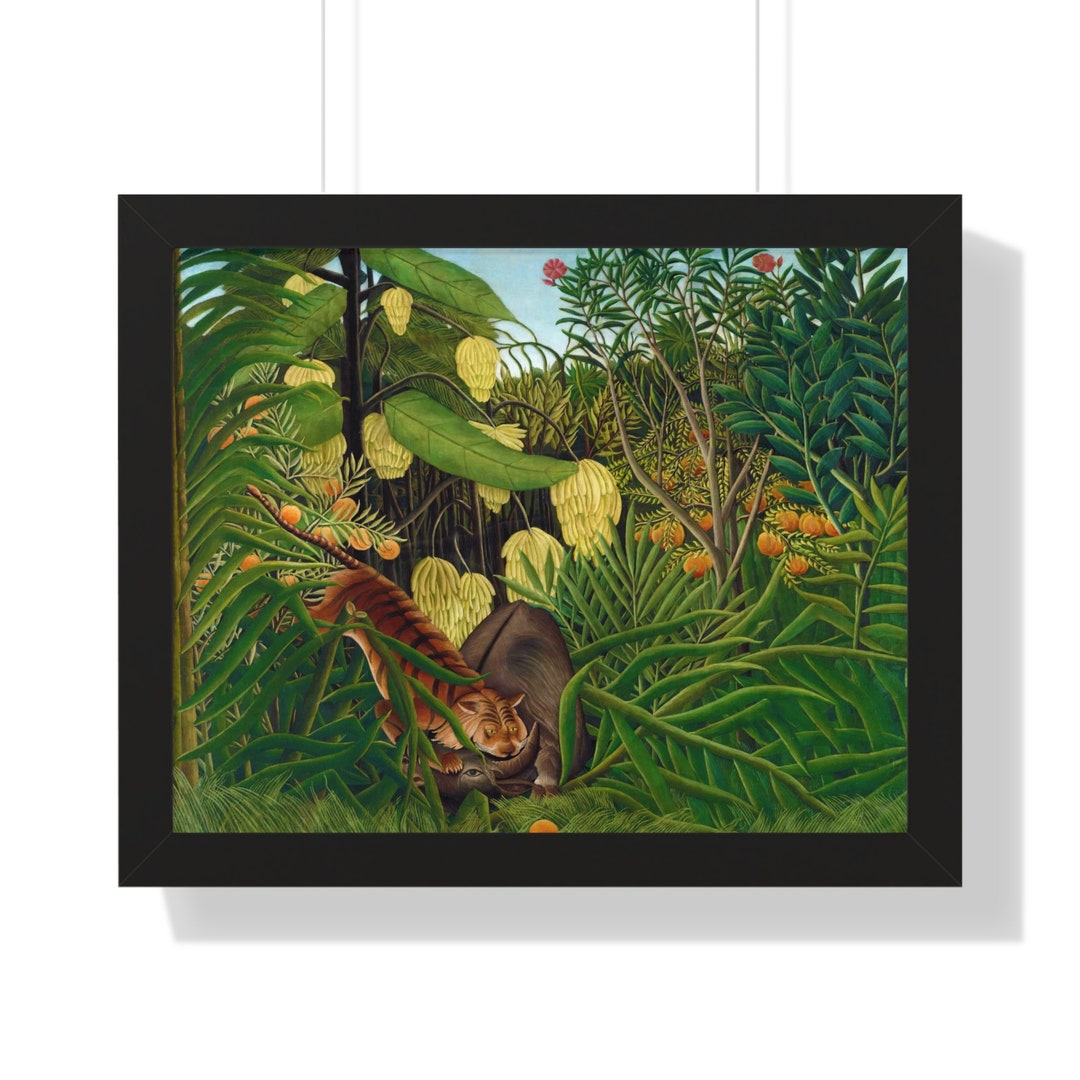 Fight Between a Tiger and a Buffalo by Henri Rousseau Framed Painting ...