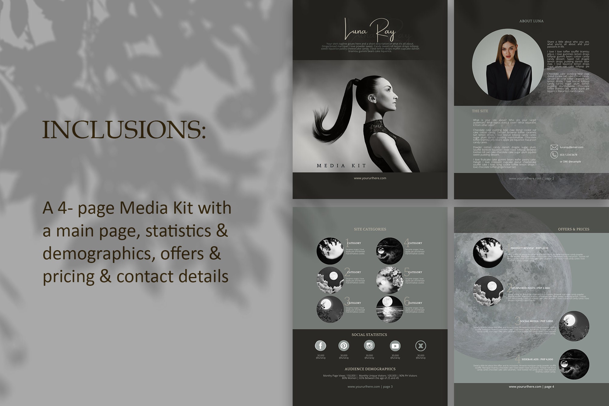 Media Kit Template for Influencers and Brands - Canva Editable_luna - Etsy