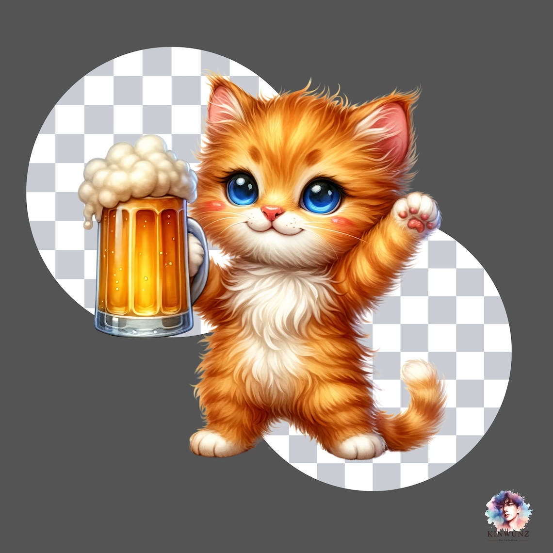 Watercolor Cute Cat Drink Beer Clip Art, Clipart Pack, Celebrating Cat ...