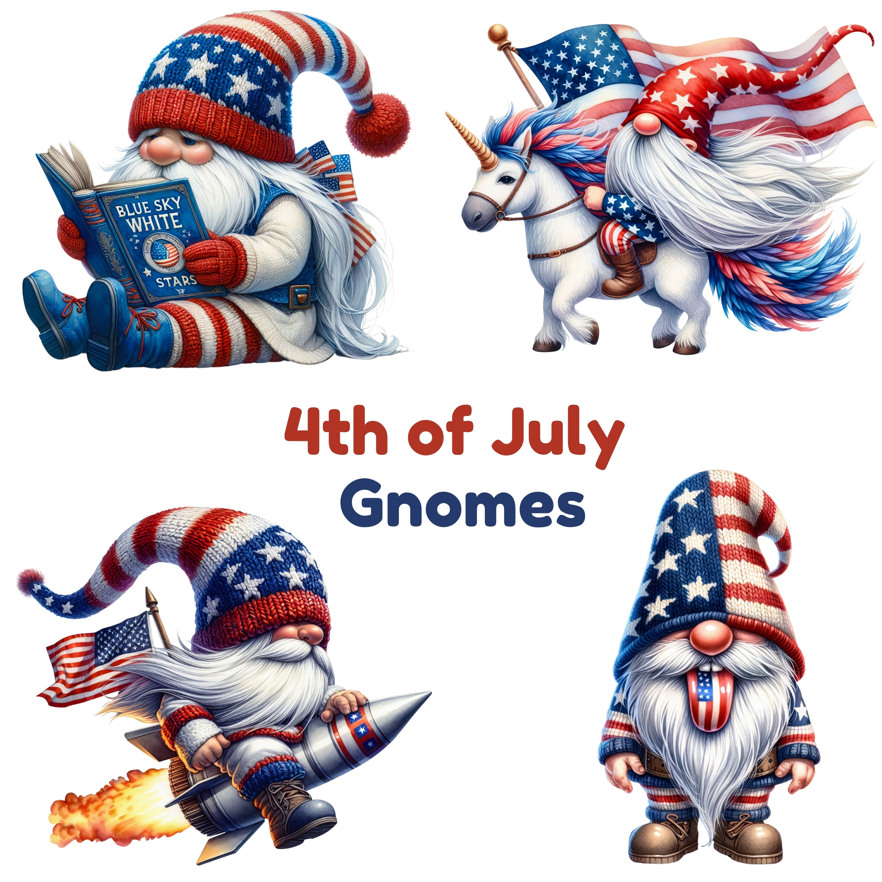 Gnome 4th of July Clipart Bundle, 20 PNG, Independenceday Gift, Retro ...