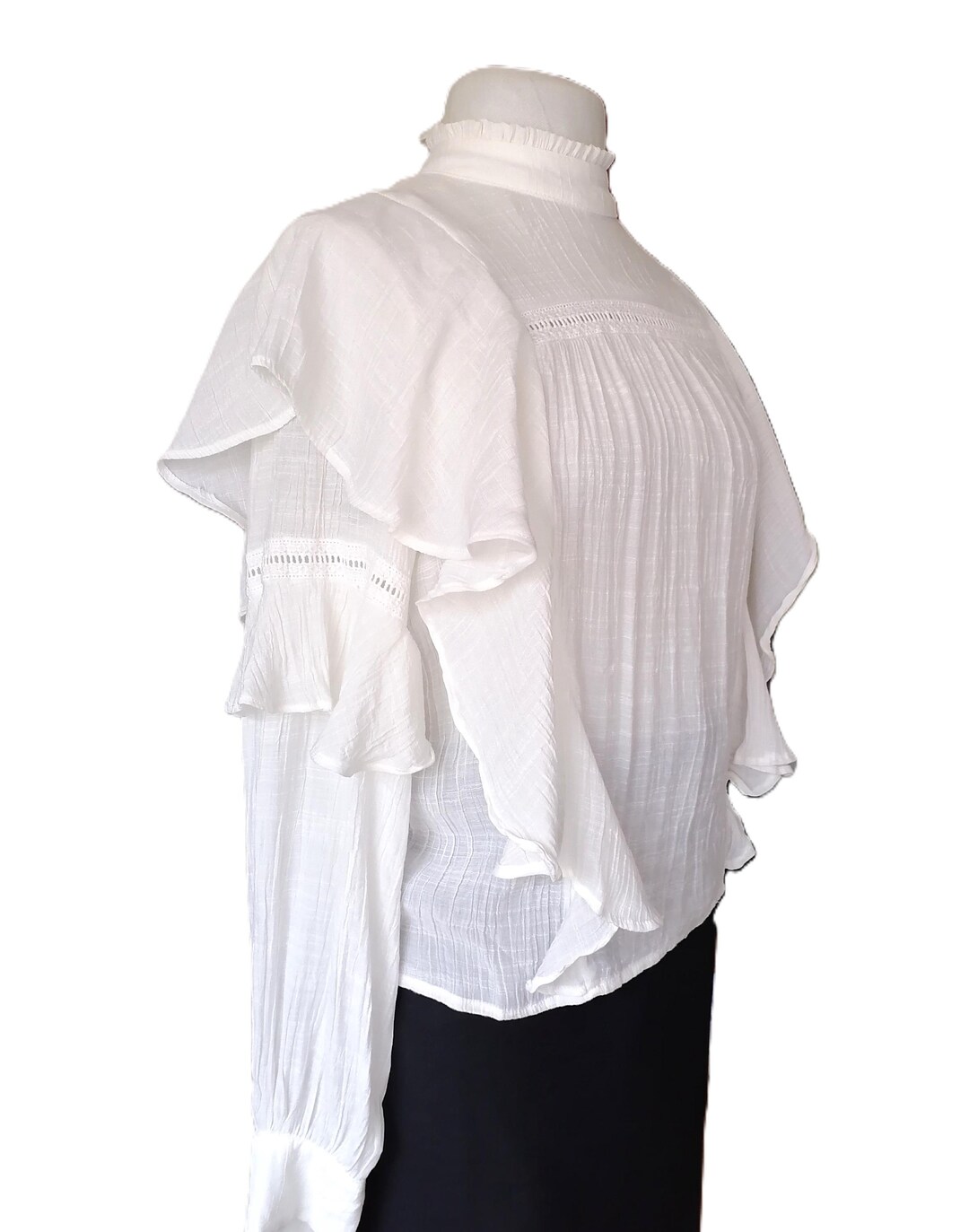 Vintage Ruffle Blouse , White Lace Blouse , Victorian Style Blouse ...