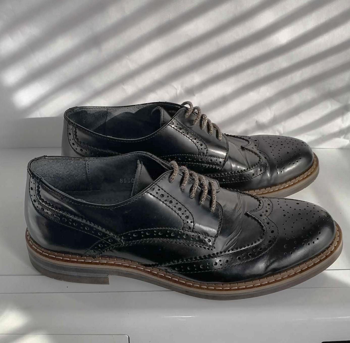 Vintage Italian Black Leather Wingtip Oxford Shoes Size 40 EU Brogue ...