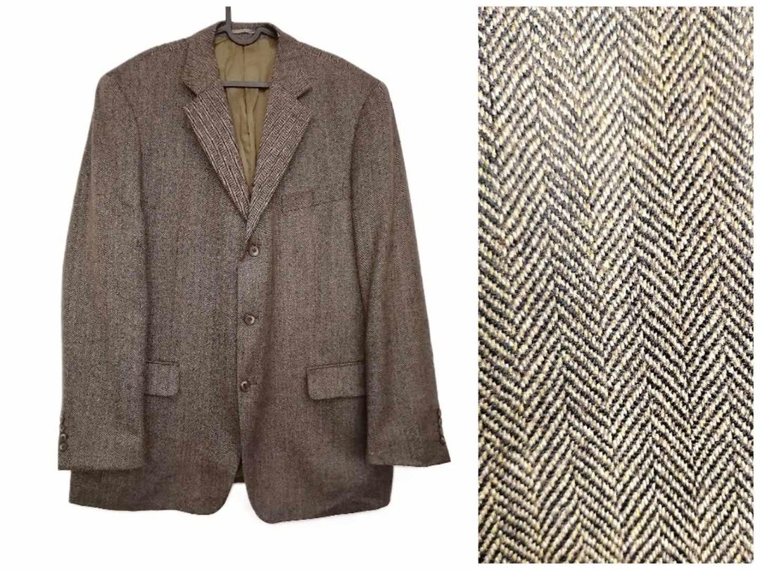Pure Wool Herringbone Men's Blazer, Brown Beige Boyfriend Blazer, Sport Coat, Oversized Blazer ...