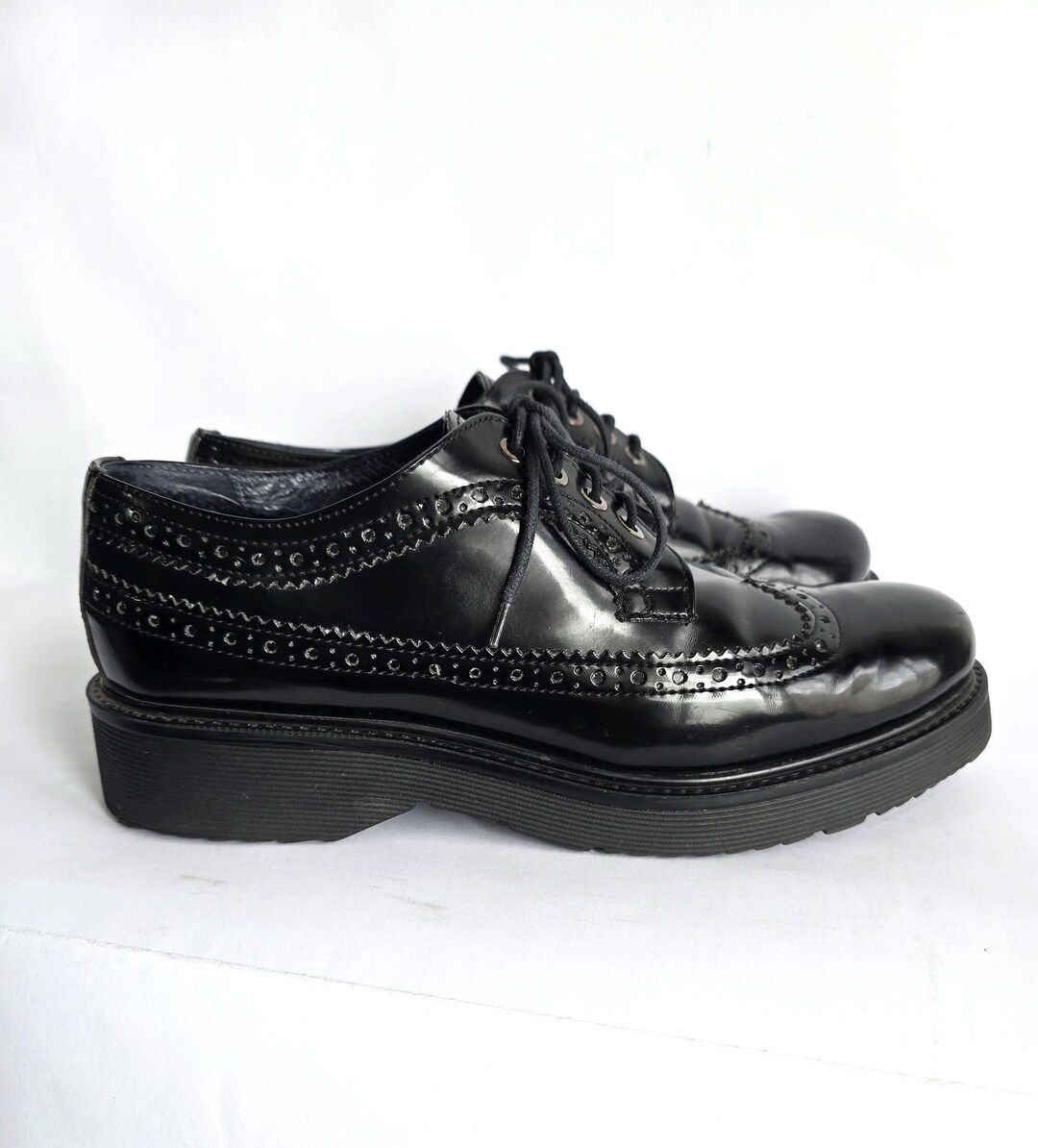 Vintage Patent Real Leather Wingtip Oxford Shoes EU 40 /UK 7.5 /US 9.5 ...