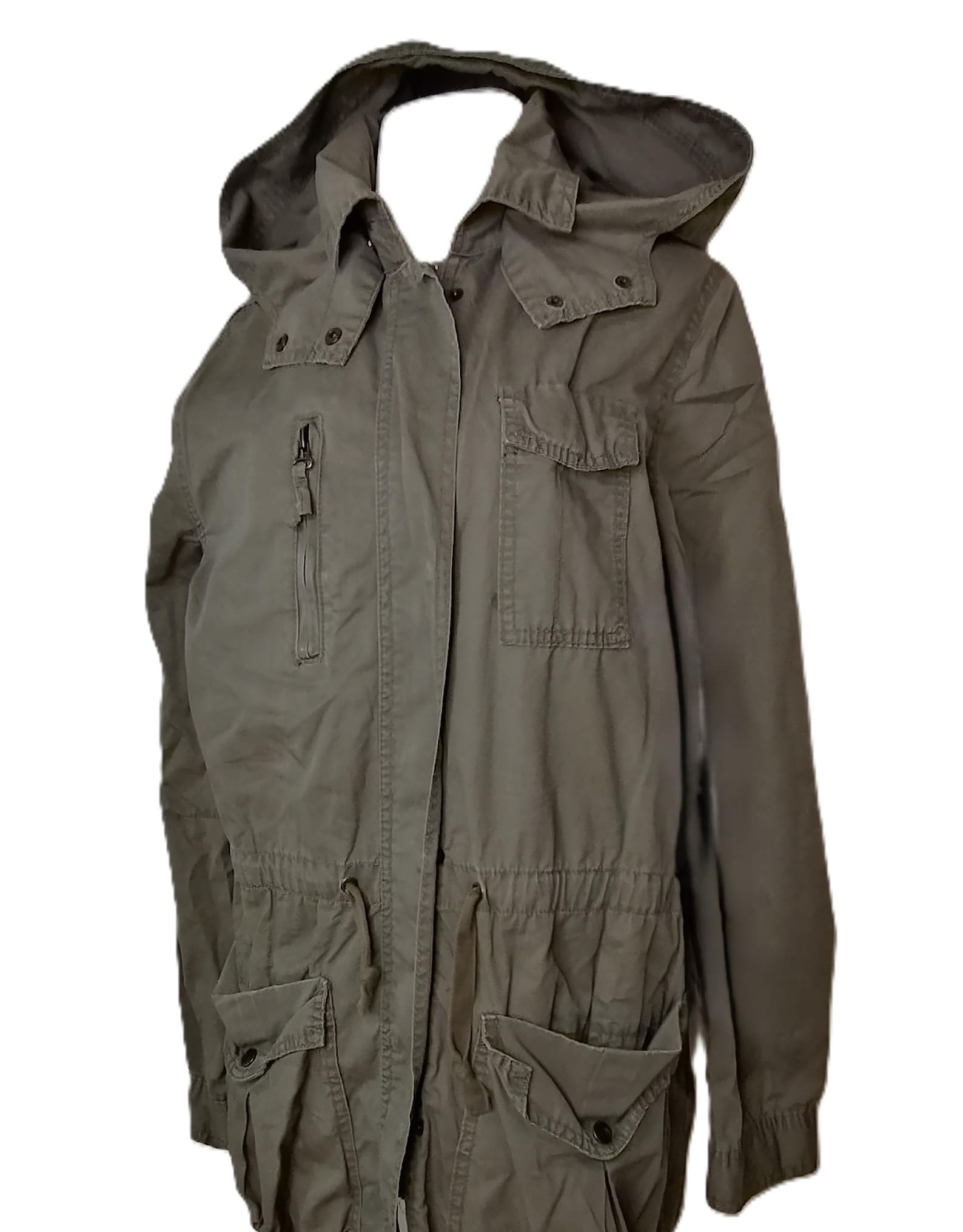 Vintage Army Green Cargo Jacket, Hooded Military Style Jacket, Parka ...