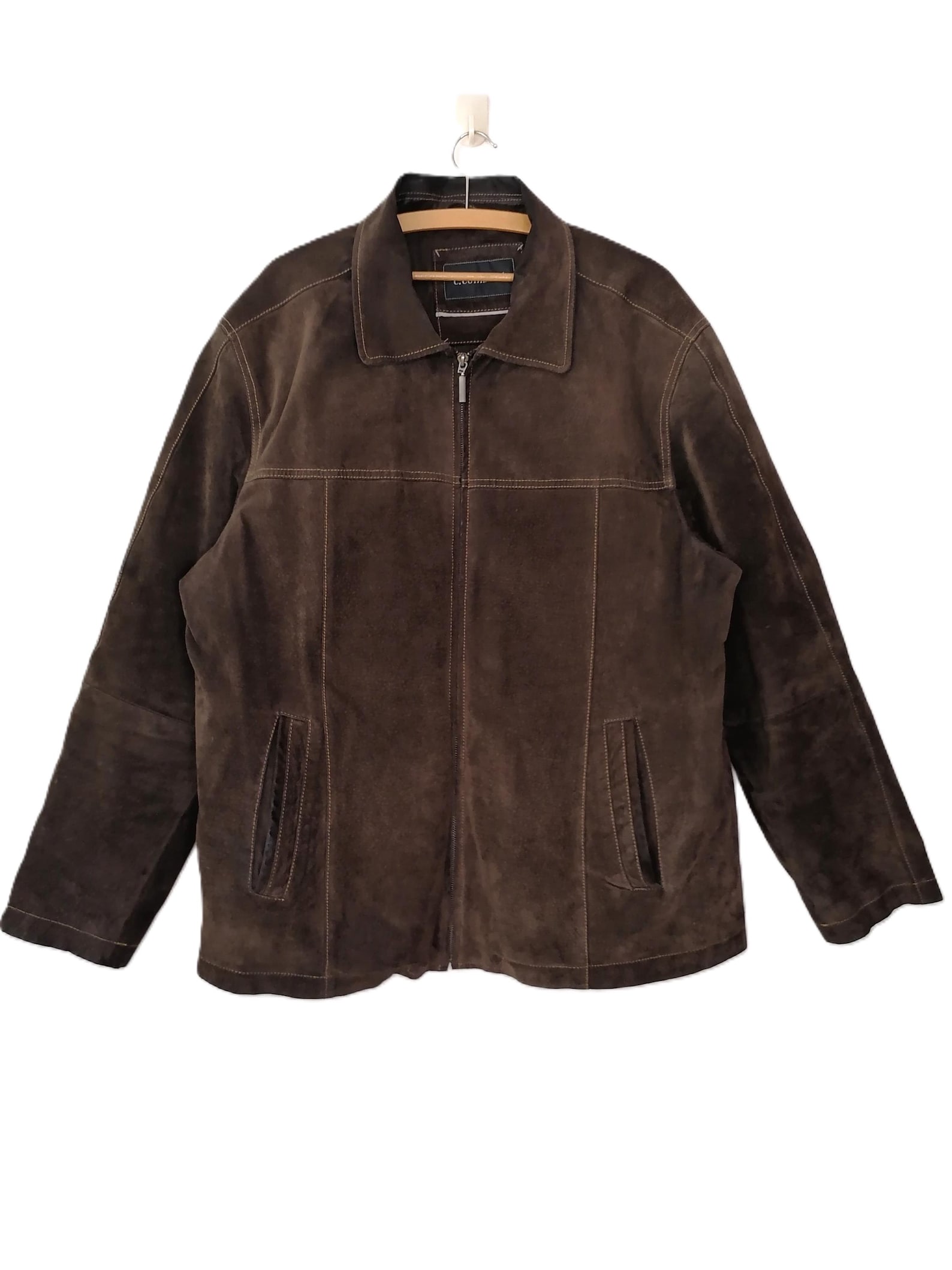 Vintage Suede Leather Men's Jacket, Mid Long Grunge Brown Zipper up ...