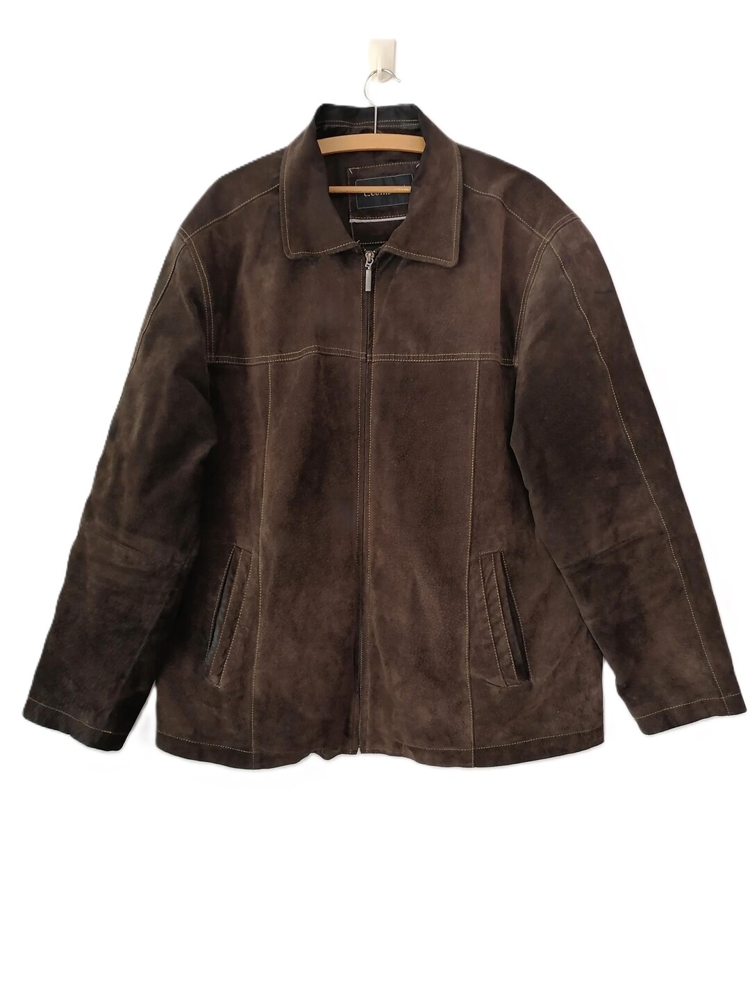 Vintage Suede Leather Men's Jacket, Mid Long Grunge Brown Zipper up ...