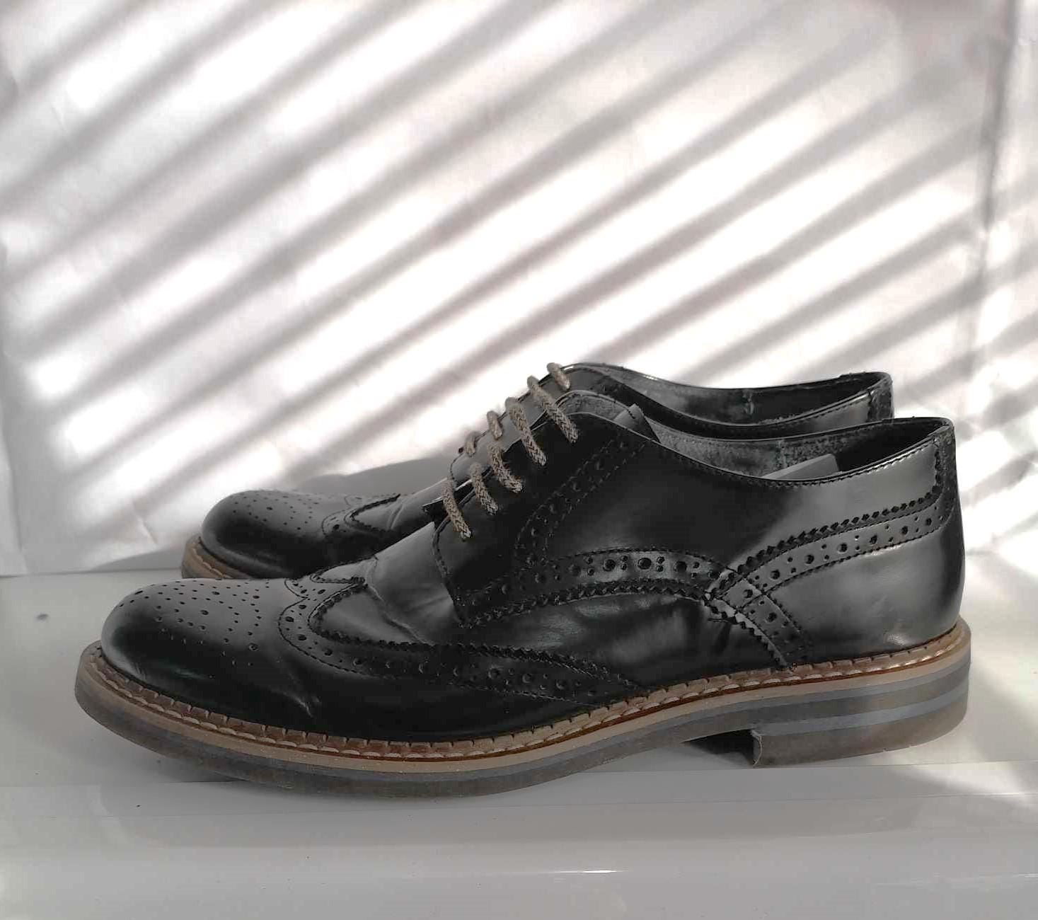 Vintage Italian Black Leather Wingtip Oxford Shoes Size 40 EU Brogue ...
