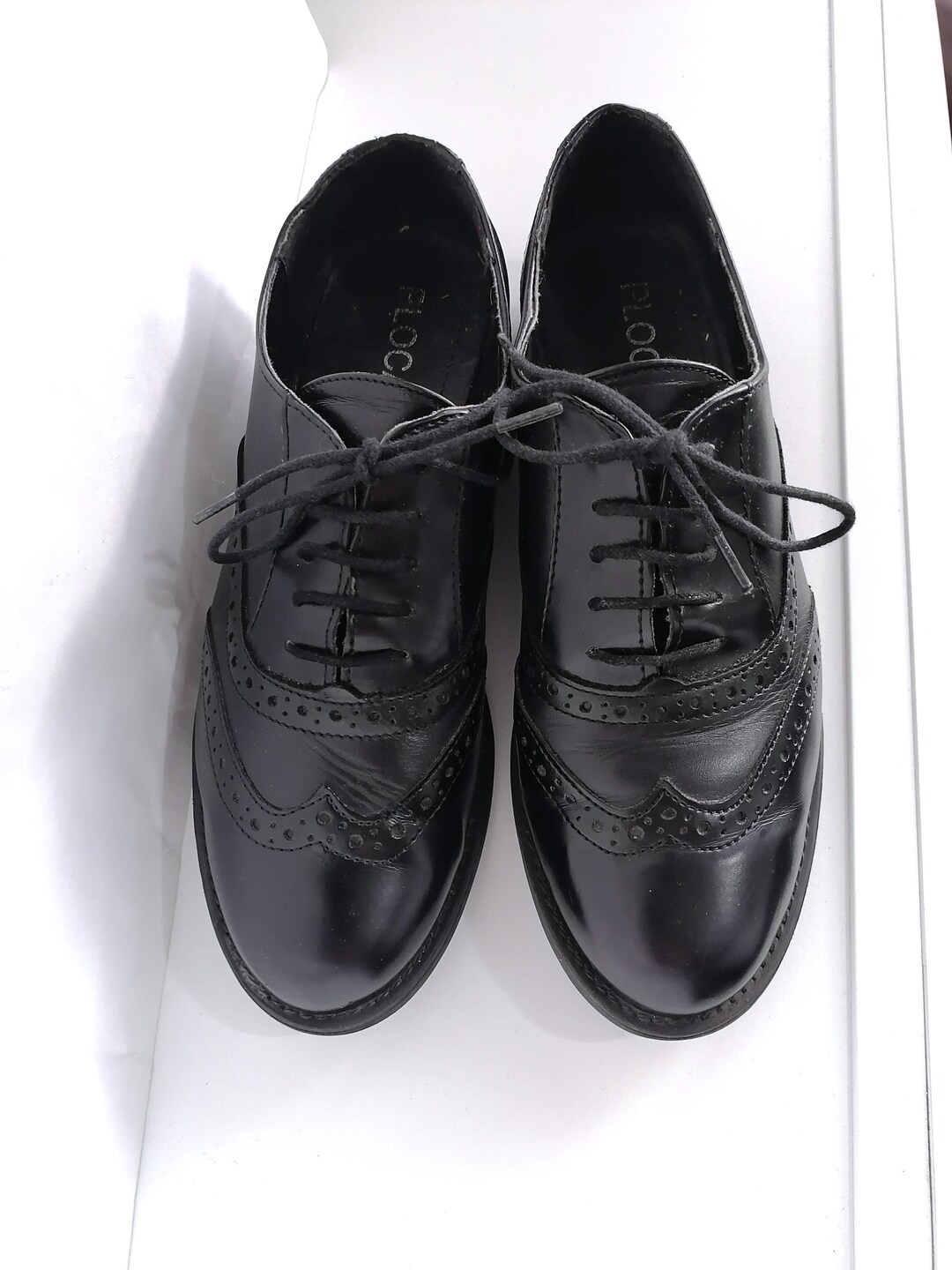 Italian Leather Wingtip Oxford Shoes Size 37 EU/UK 4.5 /US 7 Black ...