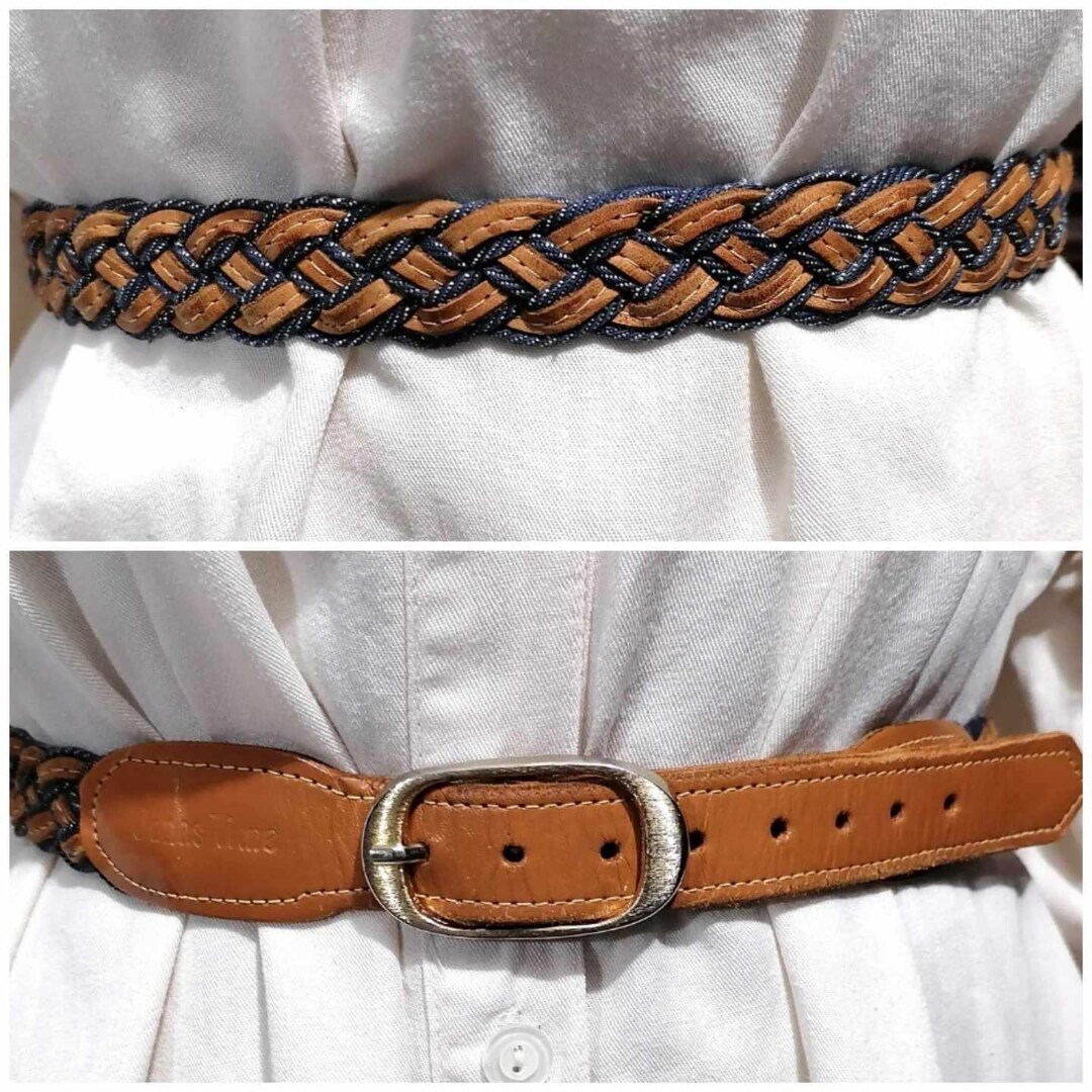 Vintage Braided Denim Leather Belt, Boho Belt ,brown Woven Belt With ...