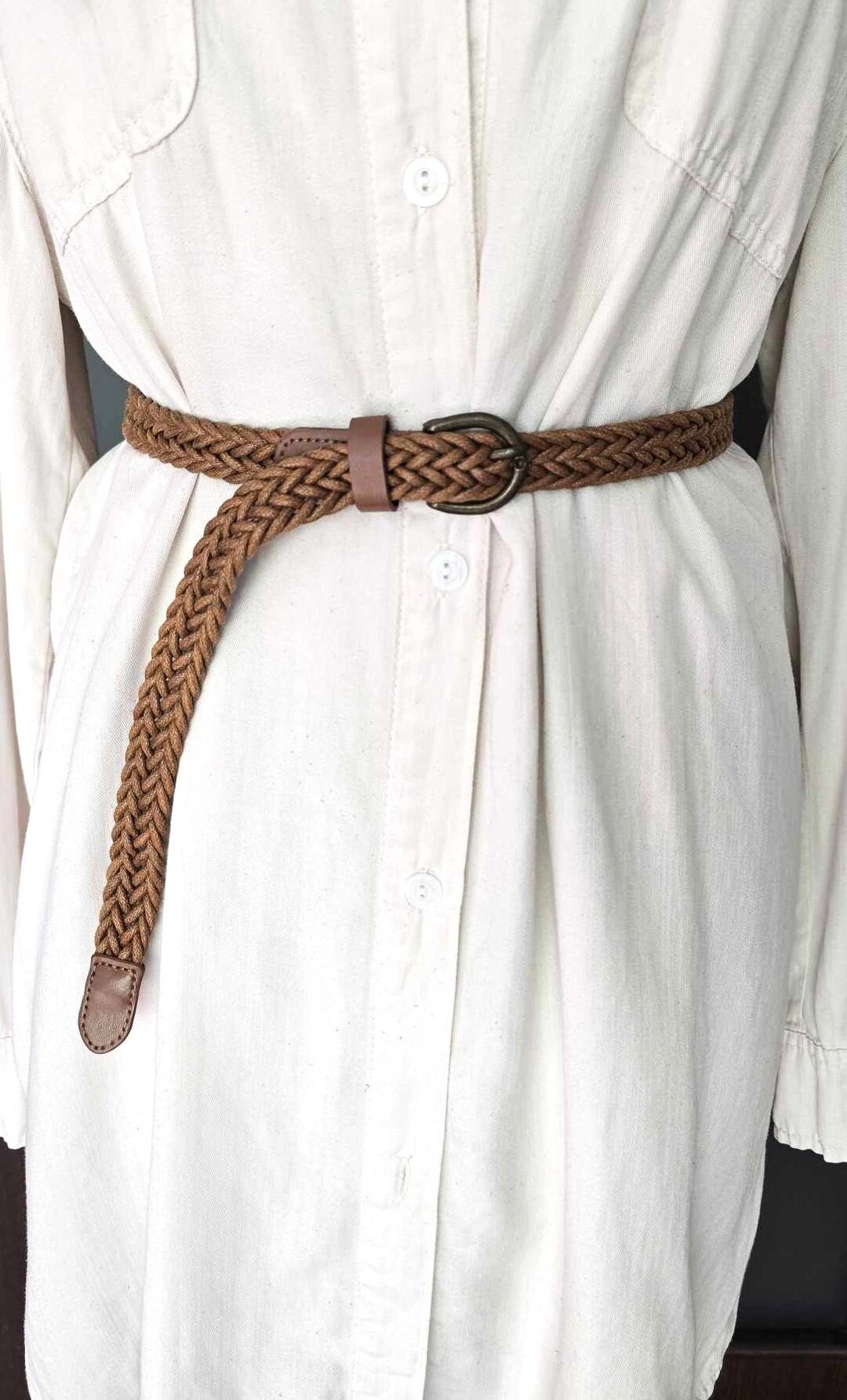Vintage Braided Boho Belt ,brown Woven Belt With Classic Buckle, Hippie ...