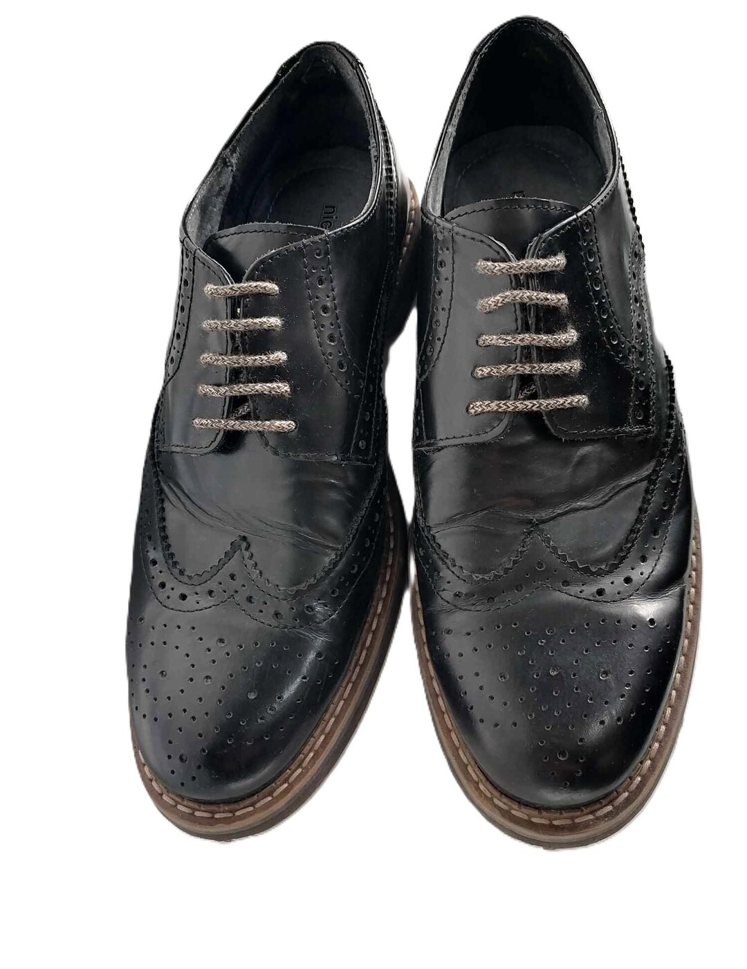 Vintage Italian Black Leather Wingtip Oxford Shoes Size 40 EU Brogue ...