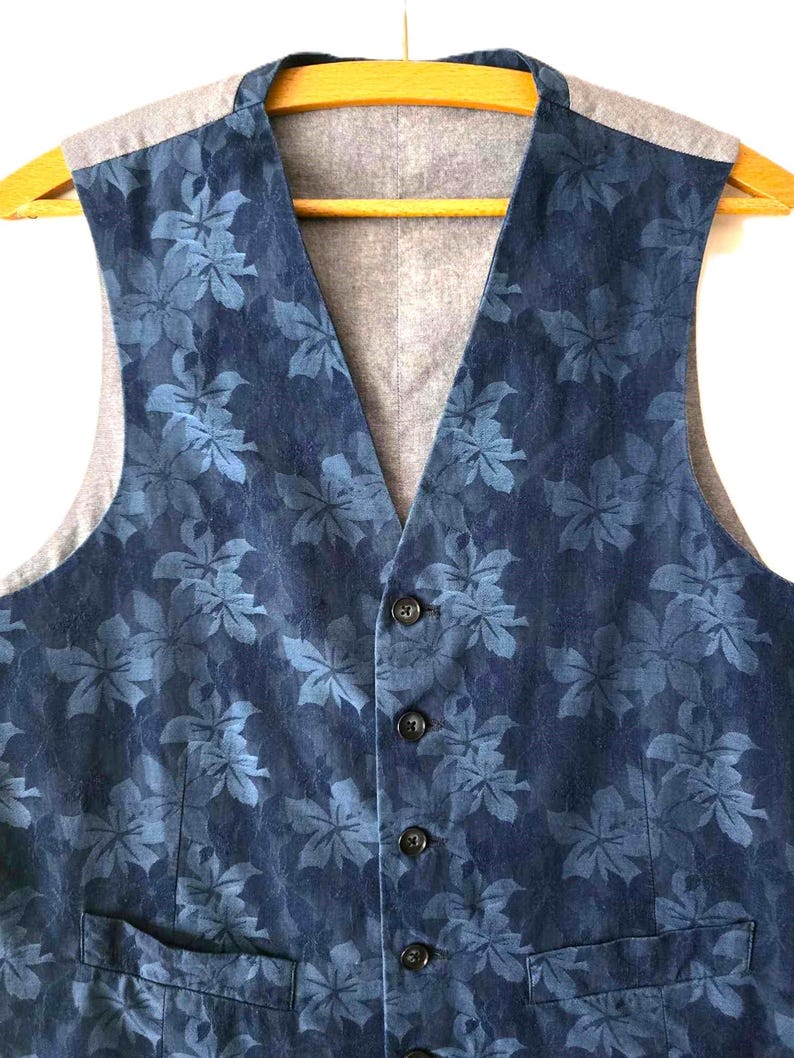 90s Blue Elegant Vest, Texture Flowers Woman's Vest , Formal Classic ...