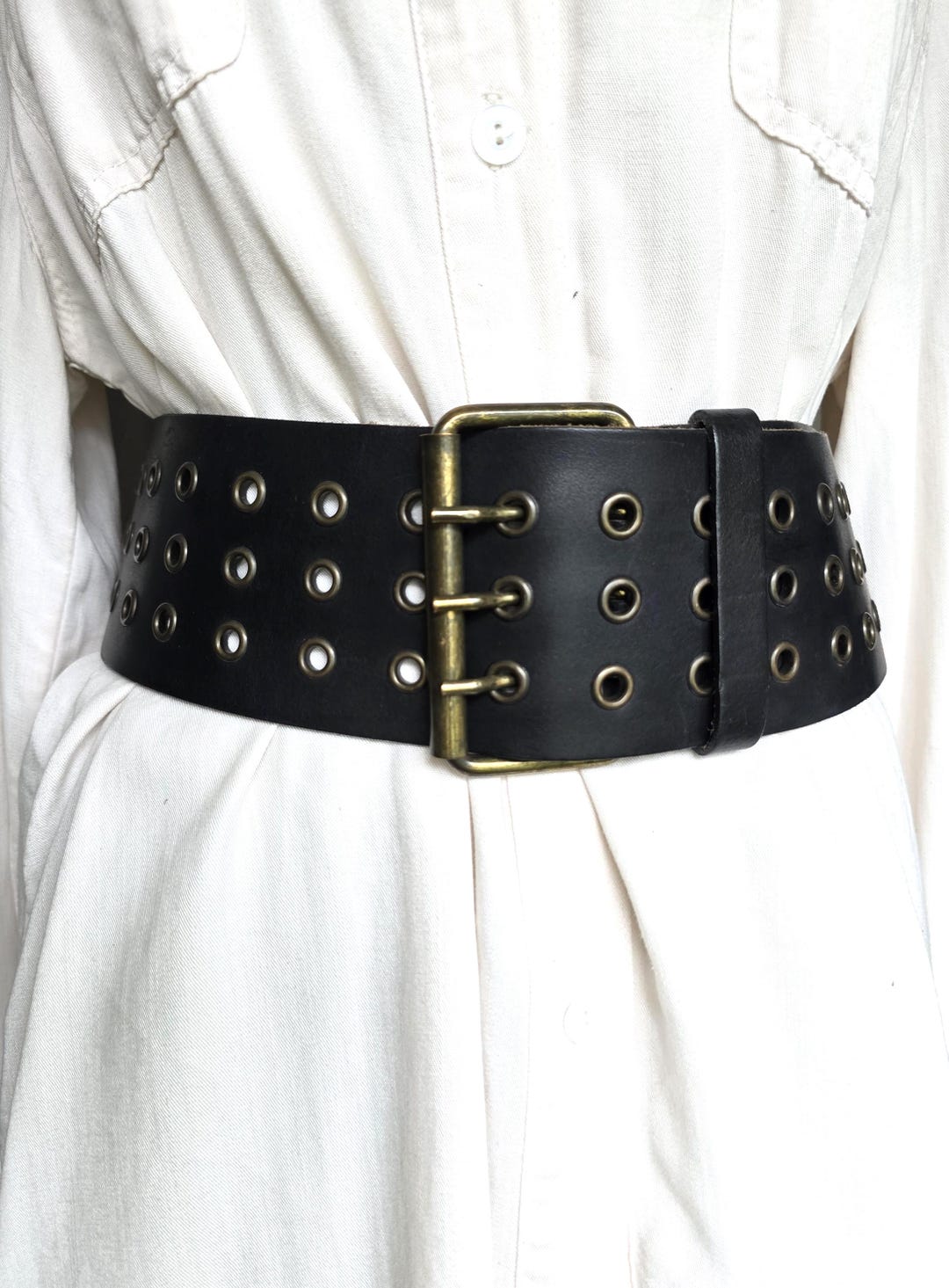 Vintage Extra Wide Belt With Many Eyelets, Black Extravagant Waist Belt ...