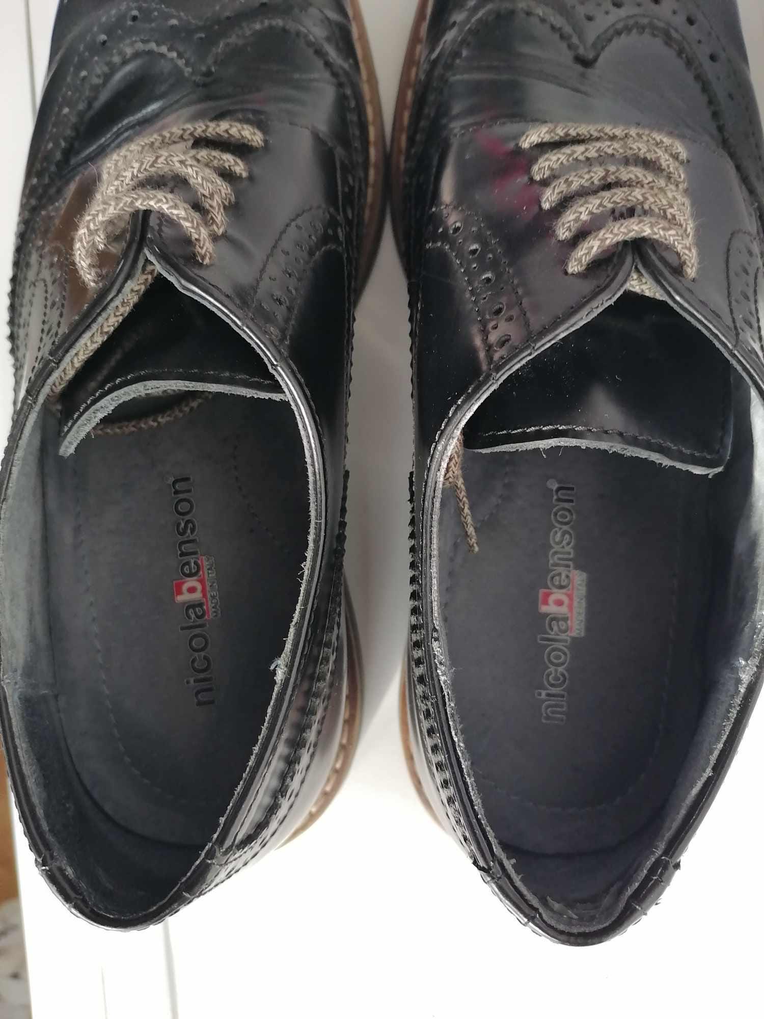 Vintage Italian Black Leather Wingtip Oxford Shoes Size 40 EU Brogue ...