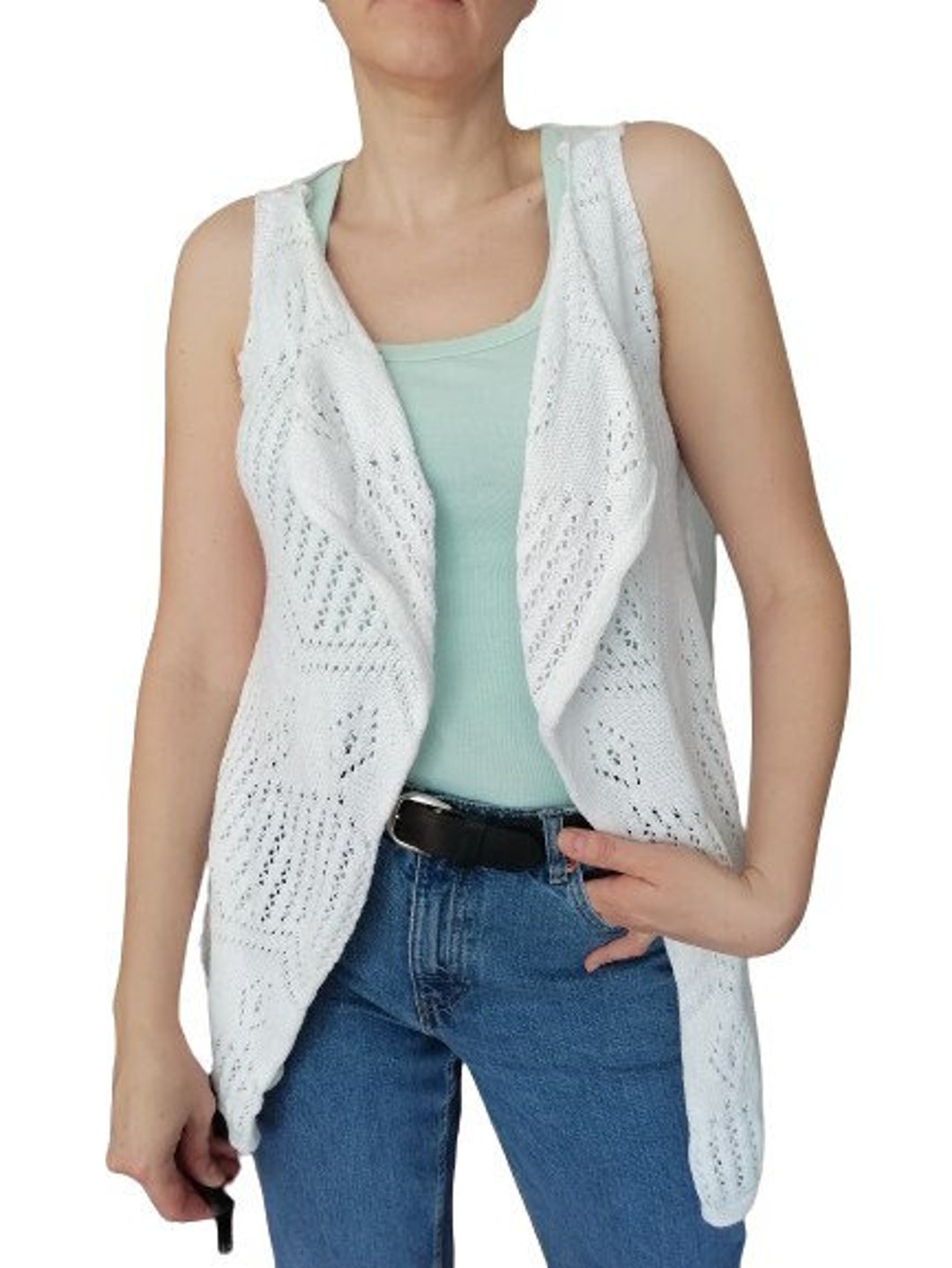 Vintage Knit White Vest , Boho Summer Knitted Top, Mesh Fishnet Sweater ...