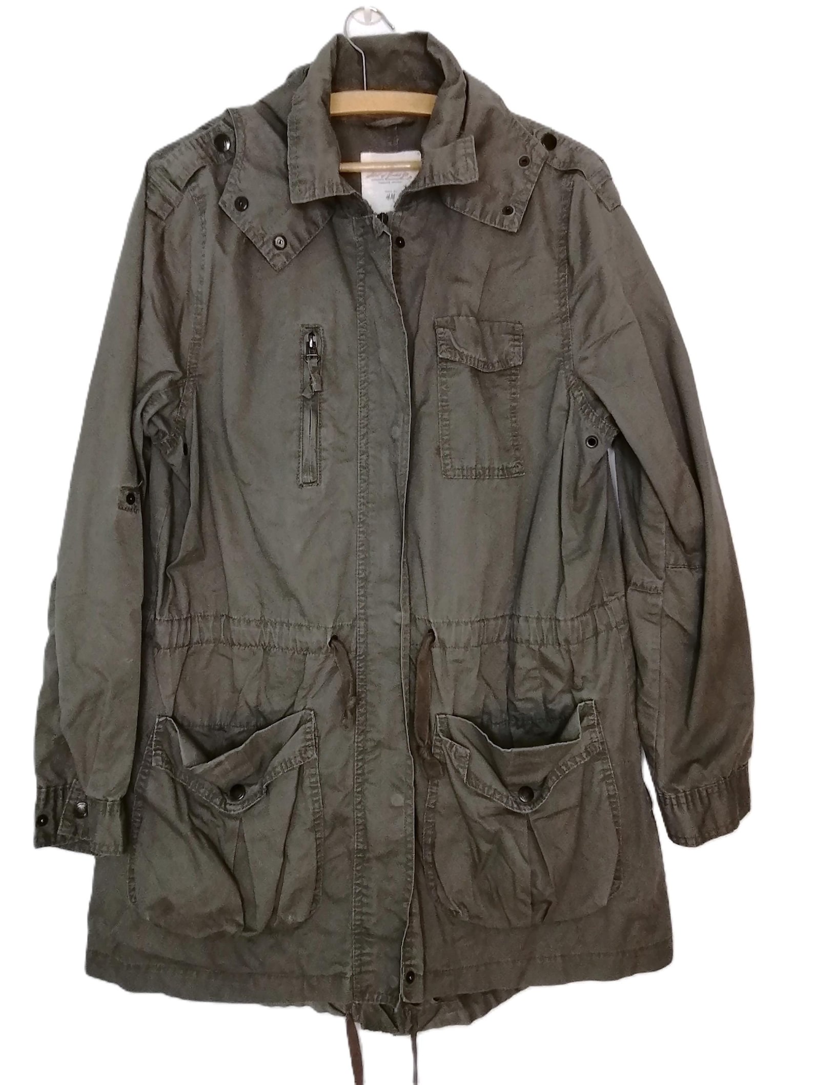 Vintage Army Green Cargo Jacket, Hooded Military Style Jacket, Parka ...