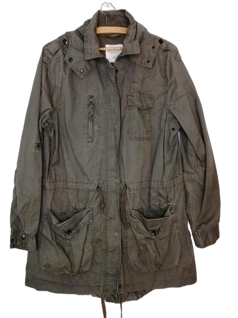 Vintage Army Green Cargo Jacket, Hooded Military Style Jacket, Parka ...