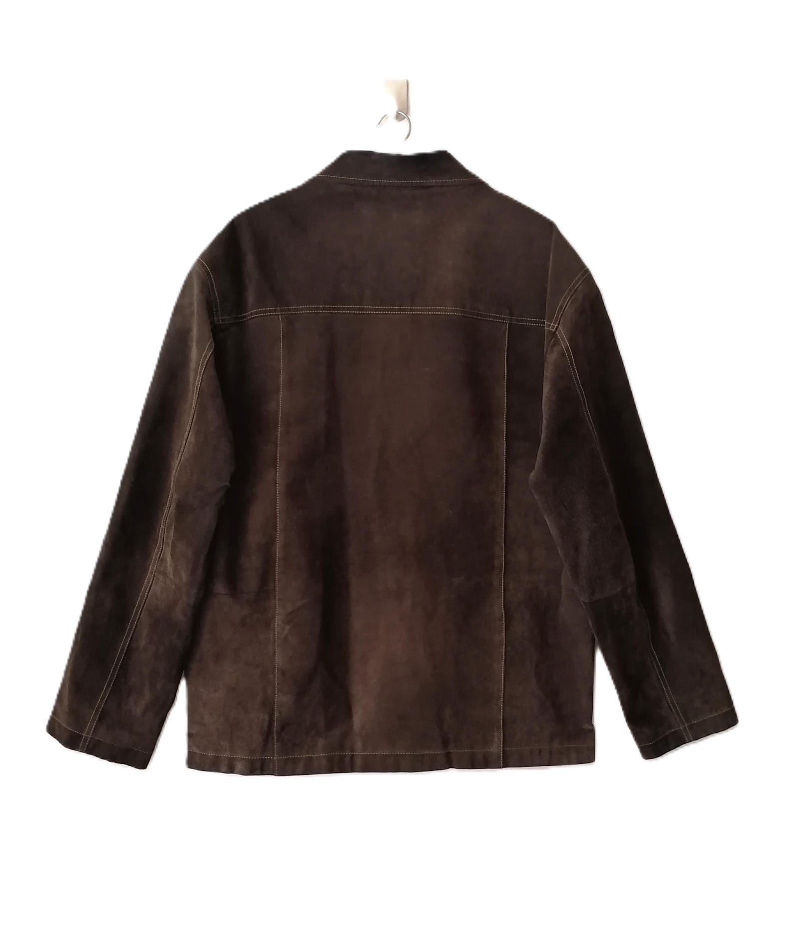 Vintage Suede Leather Men's Jacket, Mid Long Grunge Brown Zipper up ...