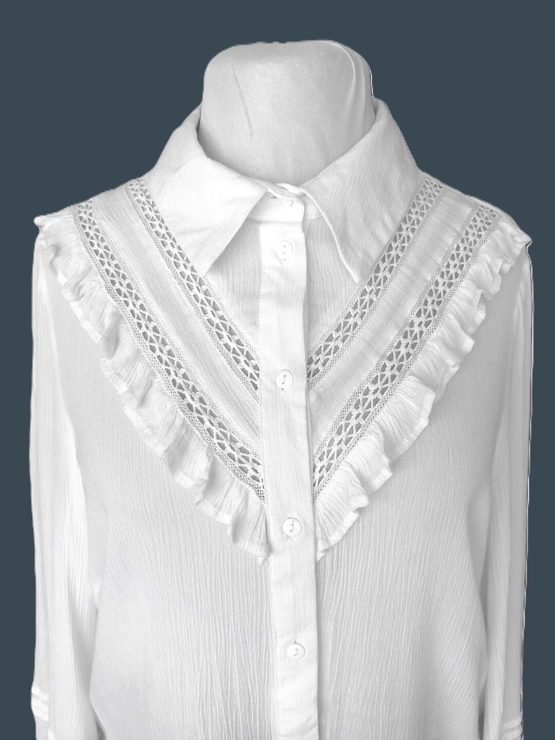 Vintage Ruffle Blouse , White Lace Blouse , Victorian Style Blouse ...