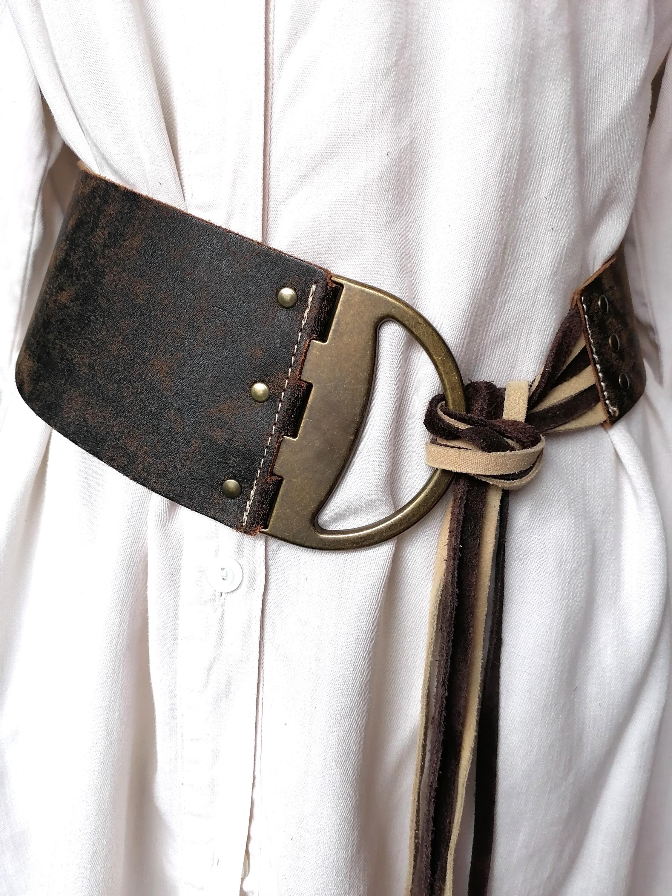 Vintage Extra Wide Fringle Corset Belt, Brown Leather D Ring Belt , Hip ...