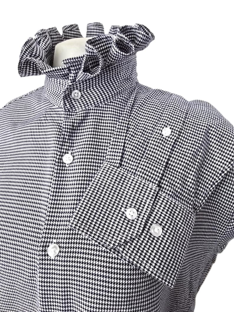 Vintage Ruffle Collar Blouse, Elegant Office Blouse , Button Down Long ...