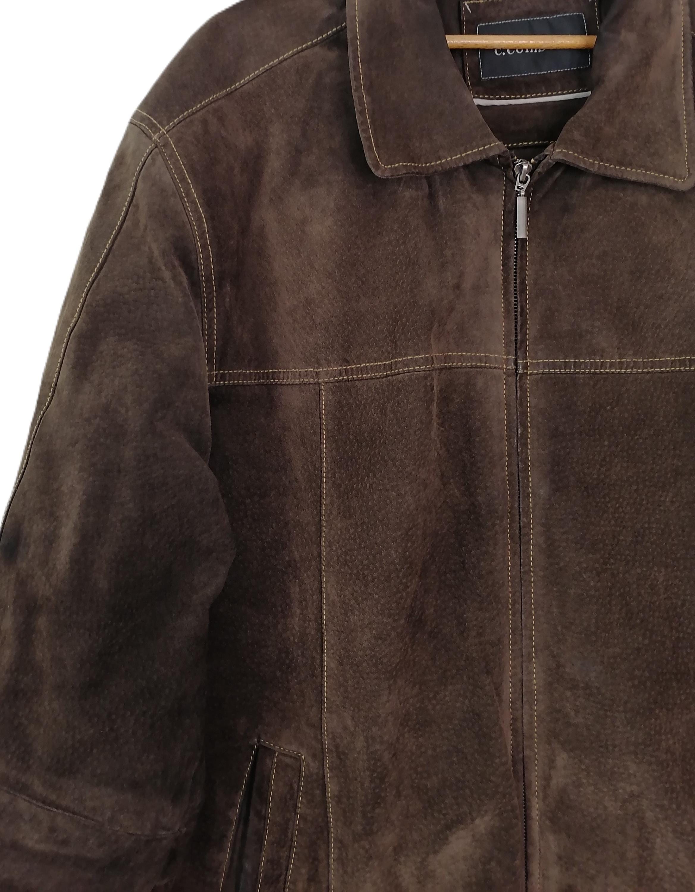Vintage Suede Leather Men's Jacket, Mid Long Grunge Brown Zipper up ...