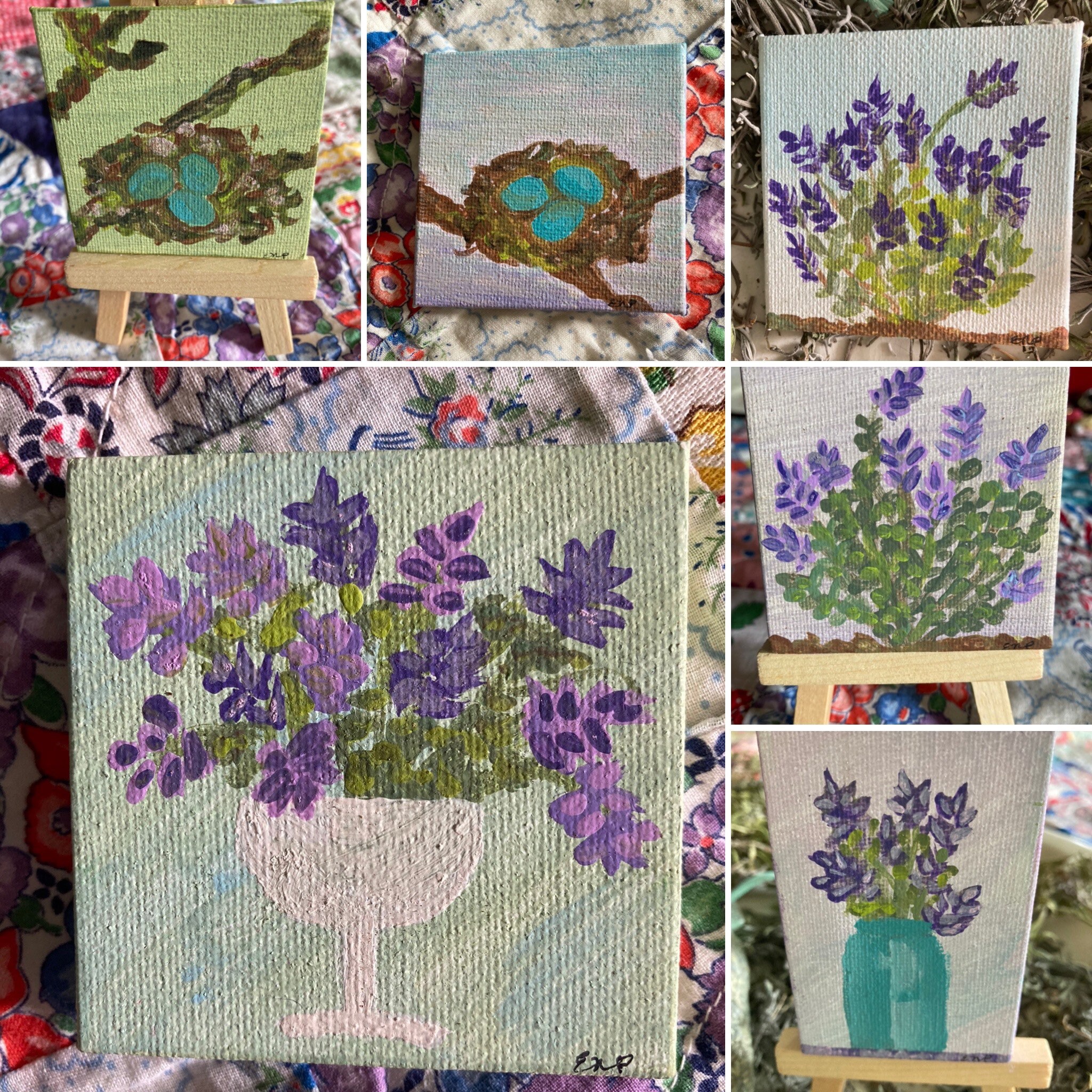 Painting Lavender Plant Painting Acrylic Art Tiny Art Blue Lavender ...