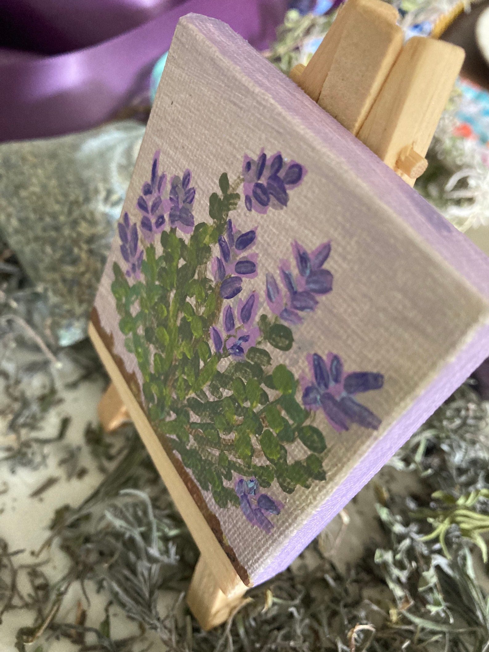 Painting Lavender Plant Painting Acrylic Art Tiny Art Blue Lavender ...