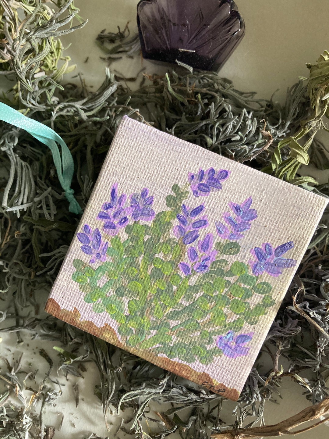 Painting Lavender Plant Painting Acrylic Art Tiny Art Blue Lavender ...
