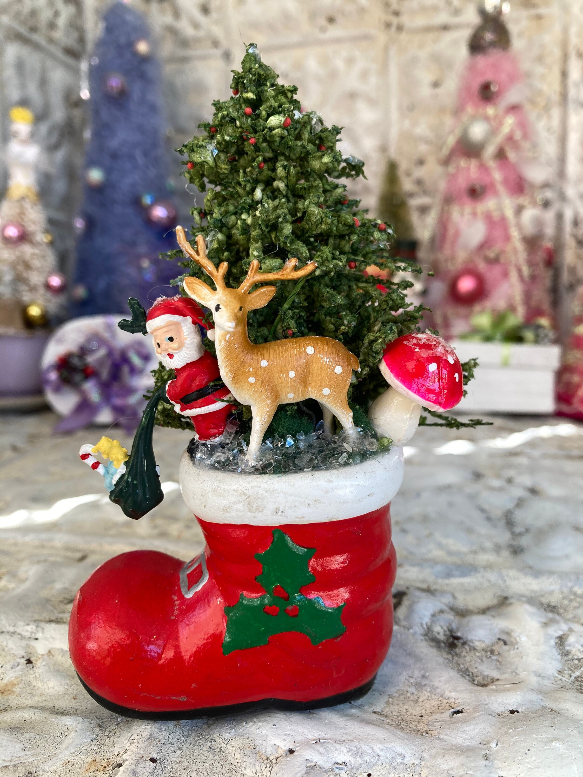 Christmas Decoration Santa Boot Deer Snowman Bottle Brush Tree Mushroom ...