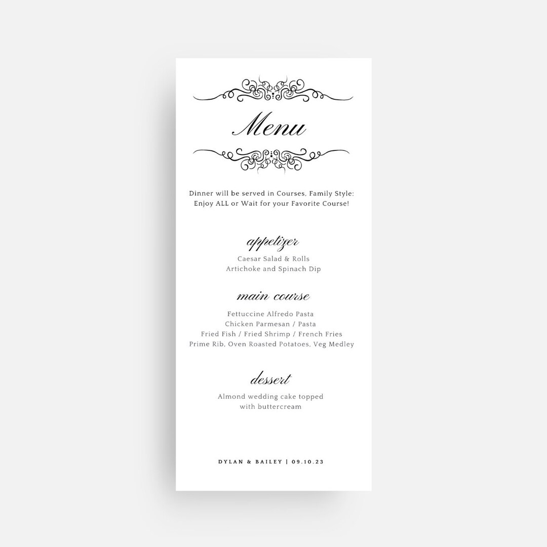 Wedding Menu Template, Modern, 4x9 Menu Card, Editable Menu, Wedding ...