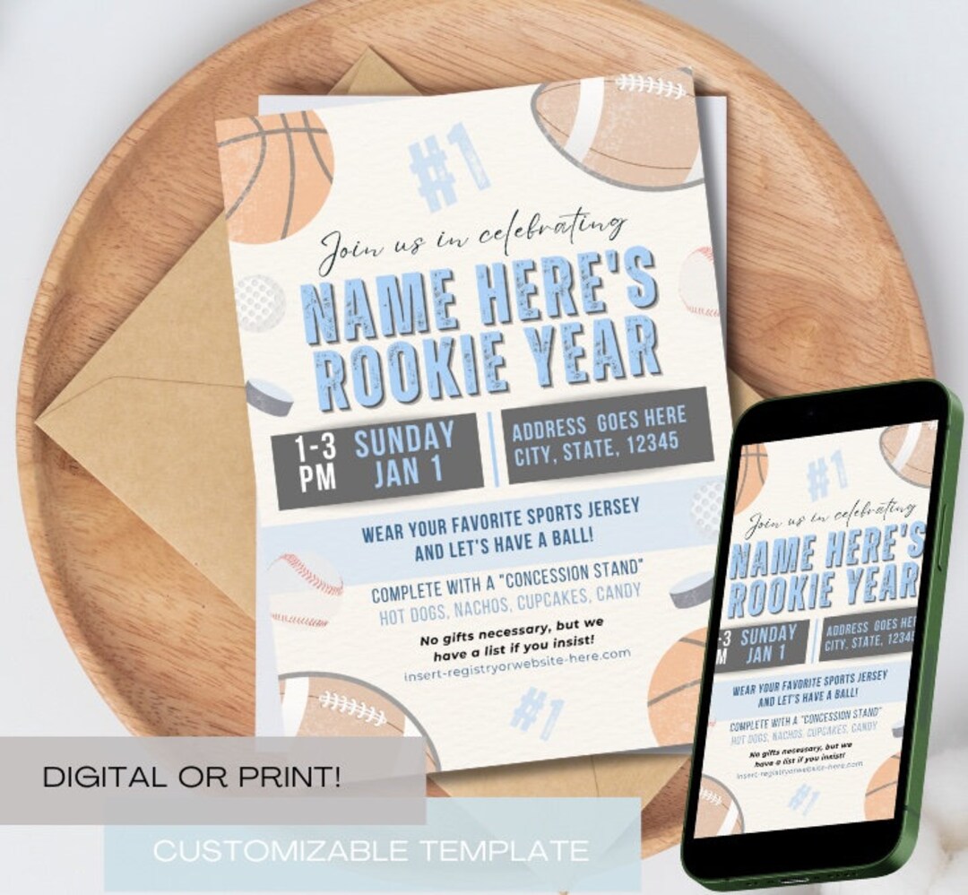 Rookie Year 1st Birthday Invitation, First Birthday Invite, Editable ...