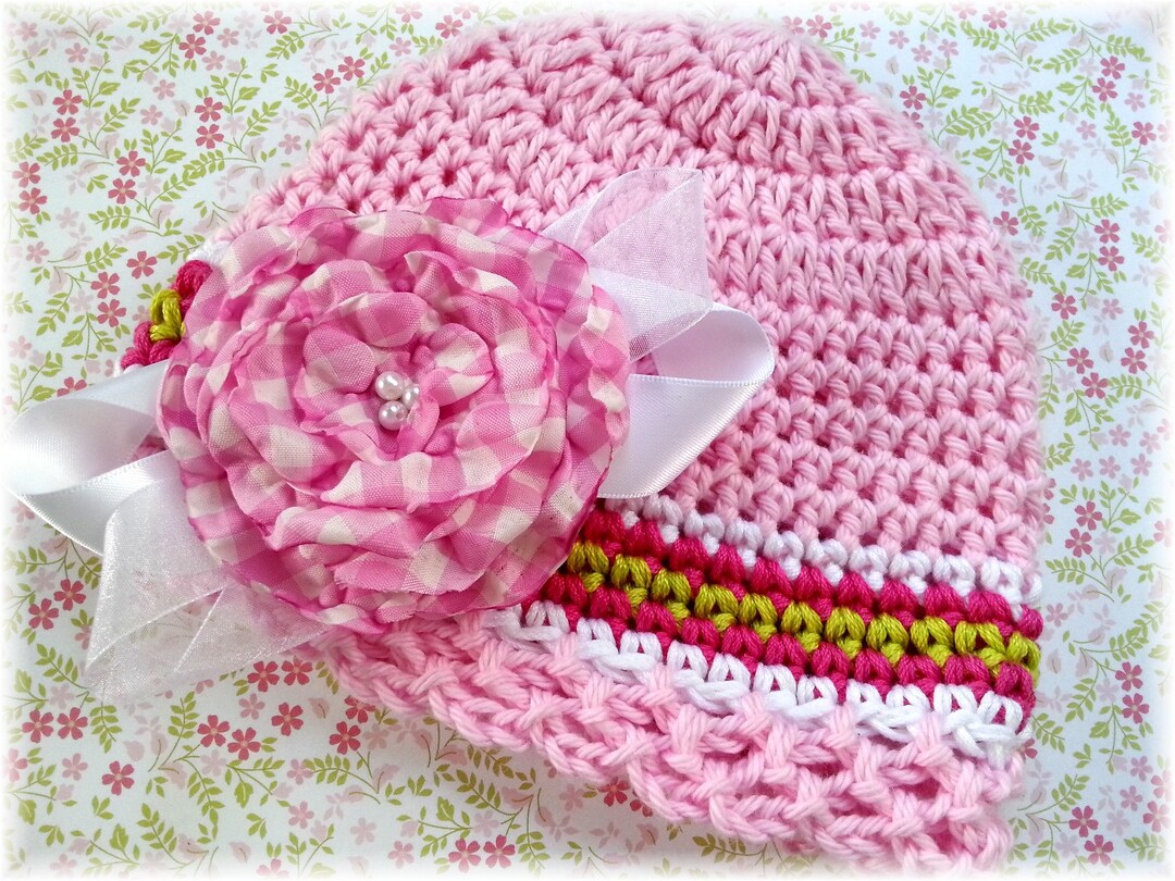 Pink Frosting-soft Pink Crocher Hat-white-lime-hot Pink-stripe-crochet ...